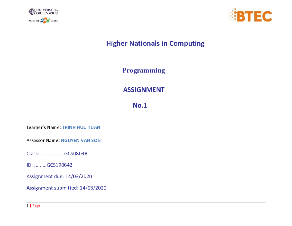 1618- Unit 1 -GCS0803B- GCS190642 Trinh Huu Tuan - Higher Nationals in ...