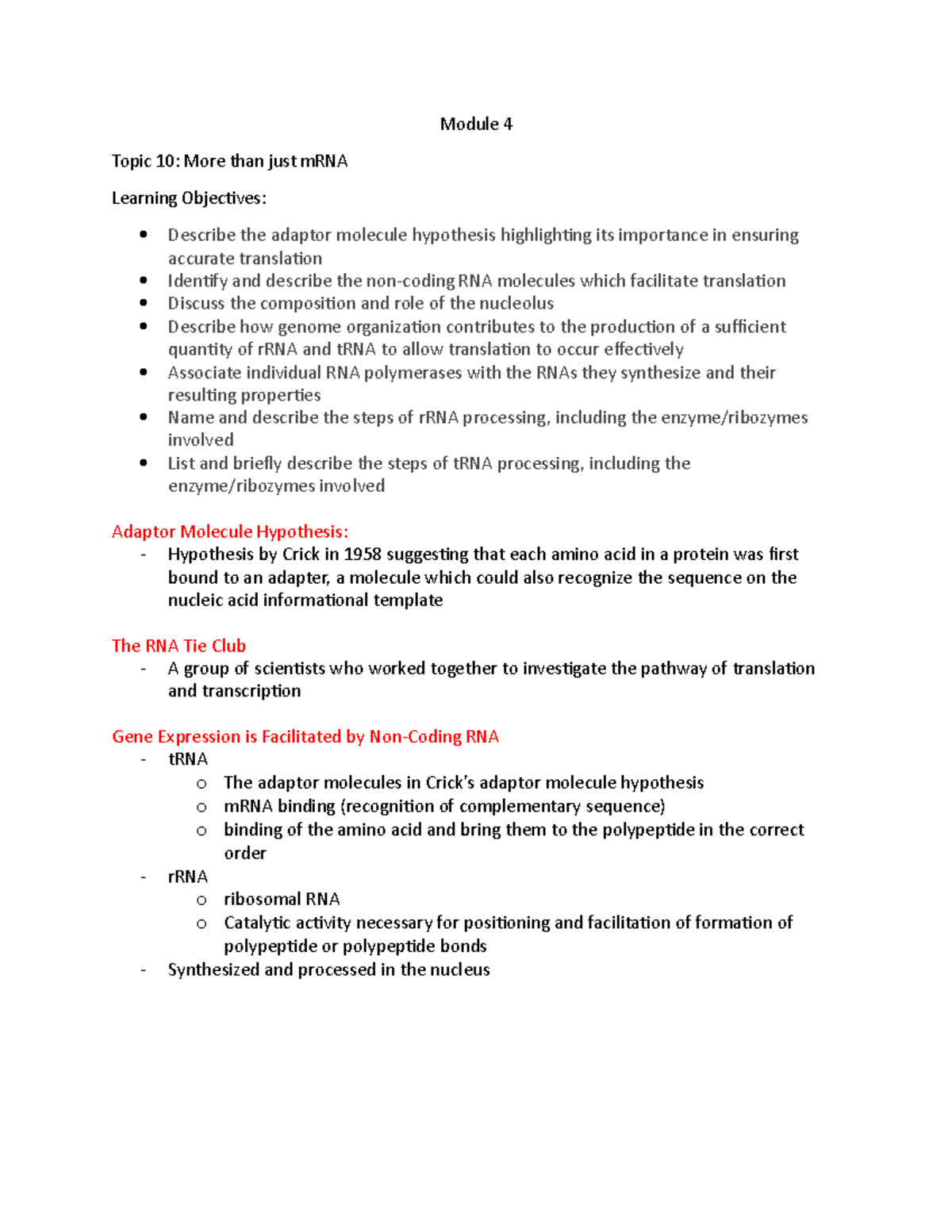 Module 4 Notes for mol bio - Module 4 Topic 10: More than just mRNA ...