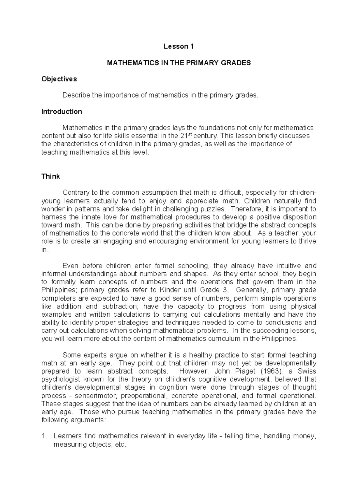Lesson 1 Teaching Math - kh;c09c679uyio - Lesson 1 MATHEMATICS IN THE ...