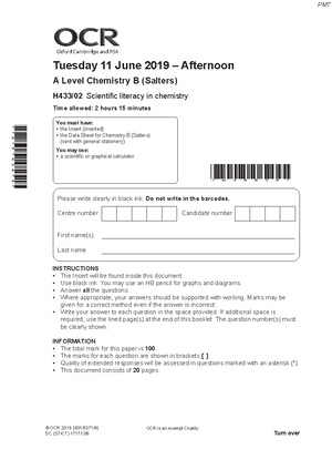 OCR B data booklet - data sheet - 6 0 1 3 9 1 2 3 7 0 * © OCR 2016 ...