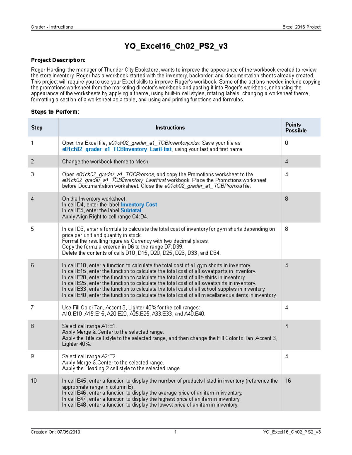 YO Excel 16 Ch02 PS2 v3 Instructions - Grader - Instructions Excel 2016 Project - Studocu