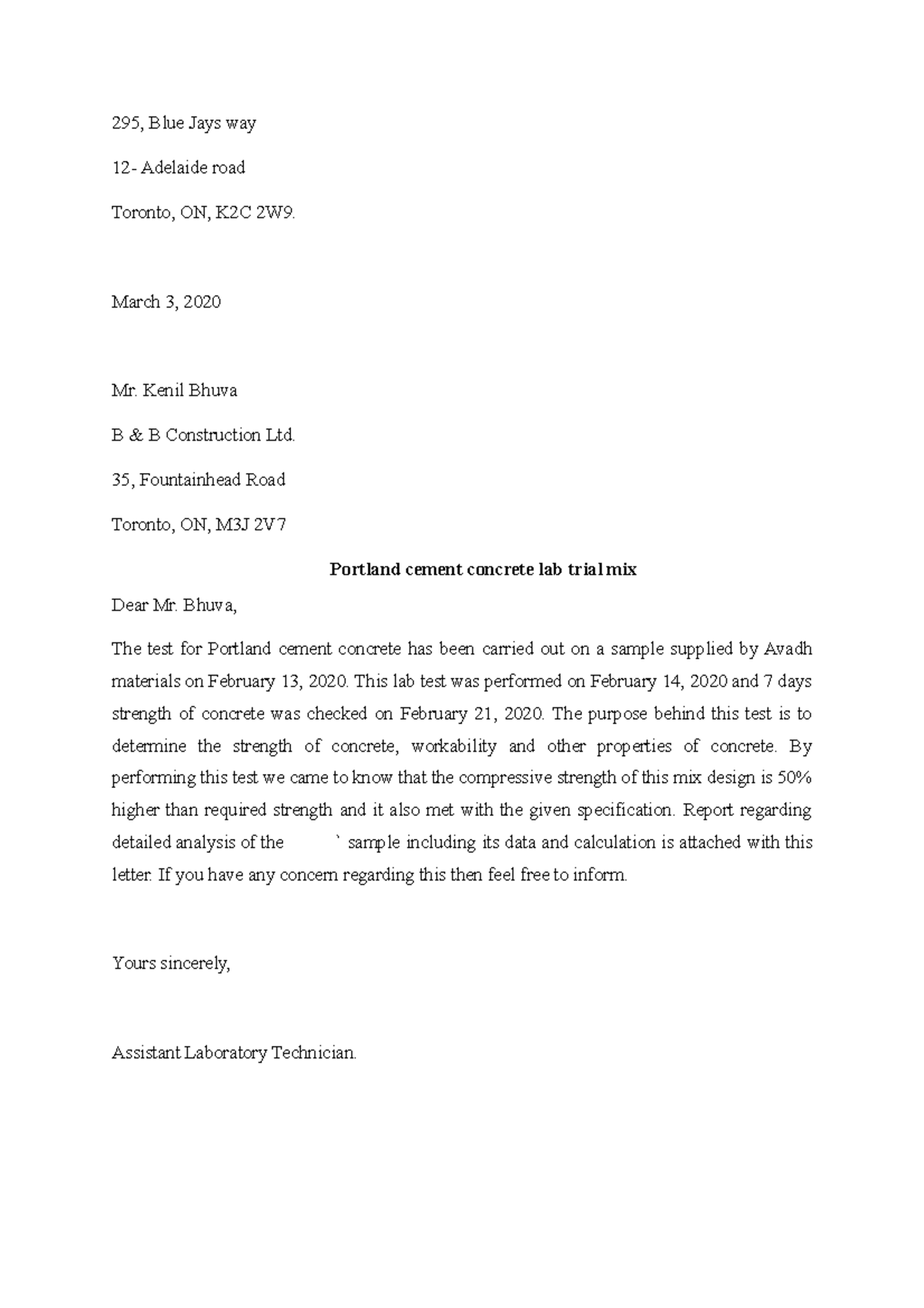 Mtr lab 6 - Material Lab Testing report - 295, Blue Jays way 12 ...