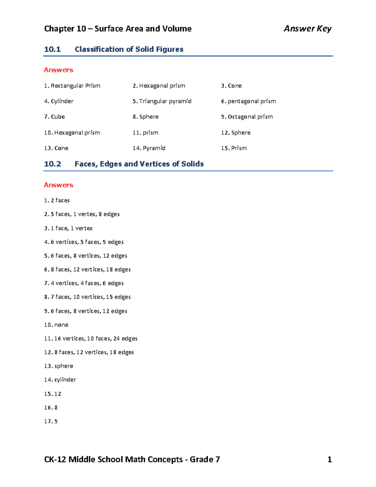 Answer Key CK-12 Chapter 10 Middle School Math Concepts - Grade 7 ...