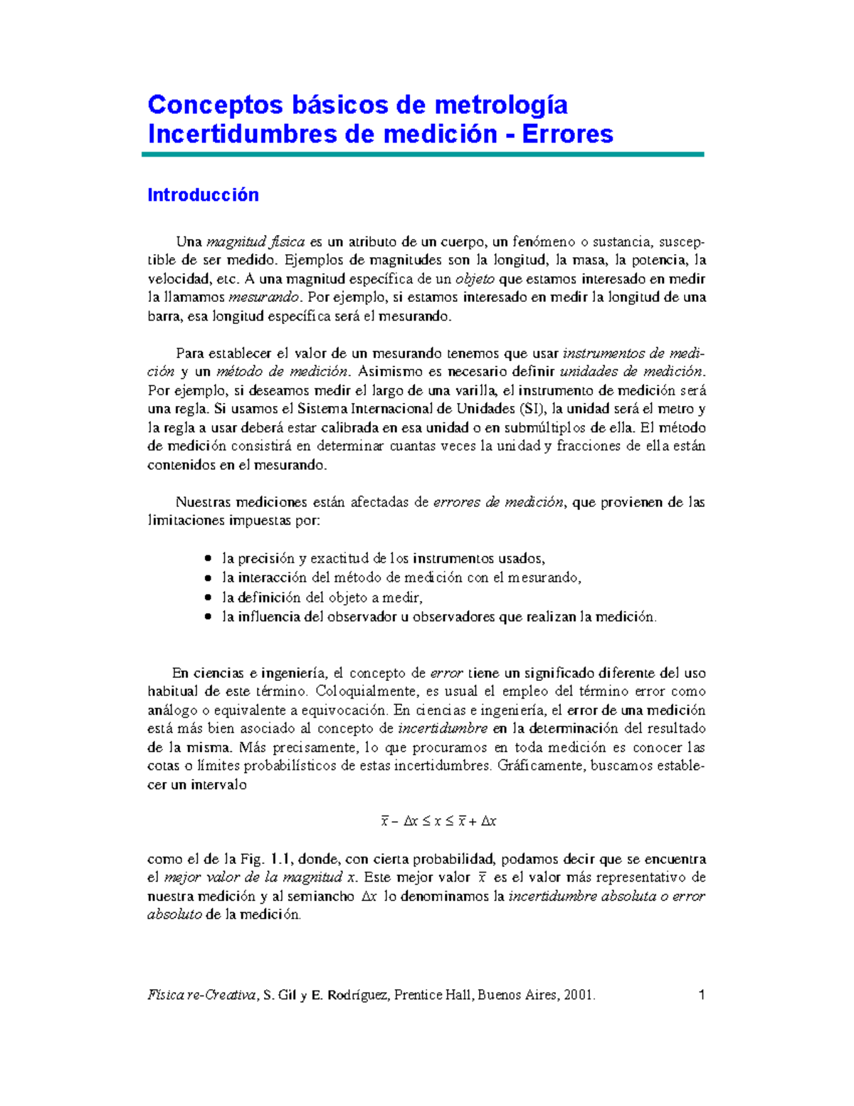 1 - Errores de medición - METROLOGIA - Conceptos b·sicos de metrologÌa Incertidumbres de ...