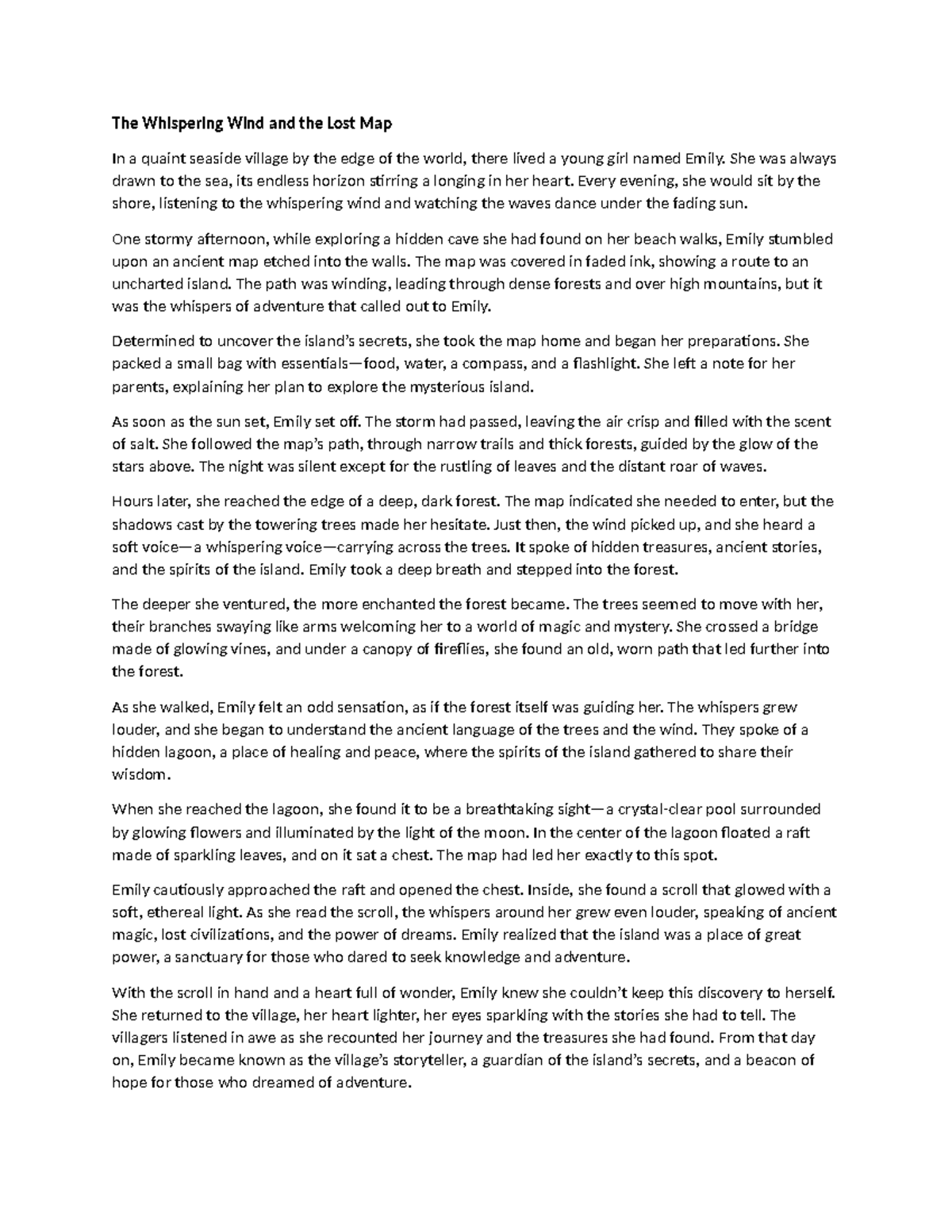 Story 5 - school work - The Whispering Wind and the Lost Map In a ...