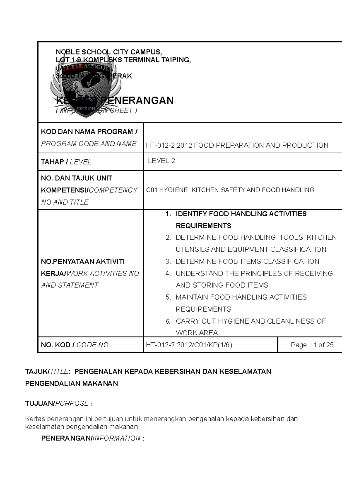 KP 1 - jjjbgyy - KOD DAN NAMA PROGRAM / PROGRAM CODE AND NAME HT-012-2: ...