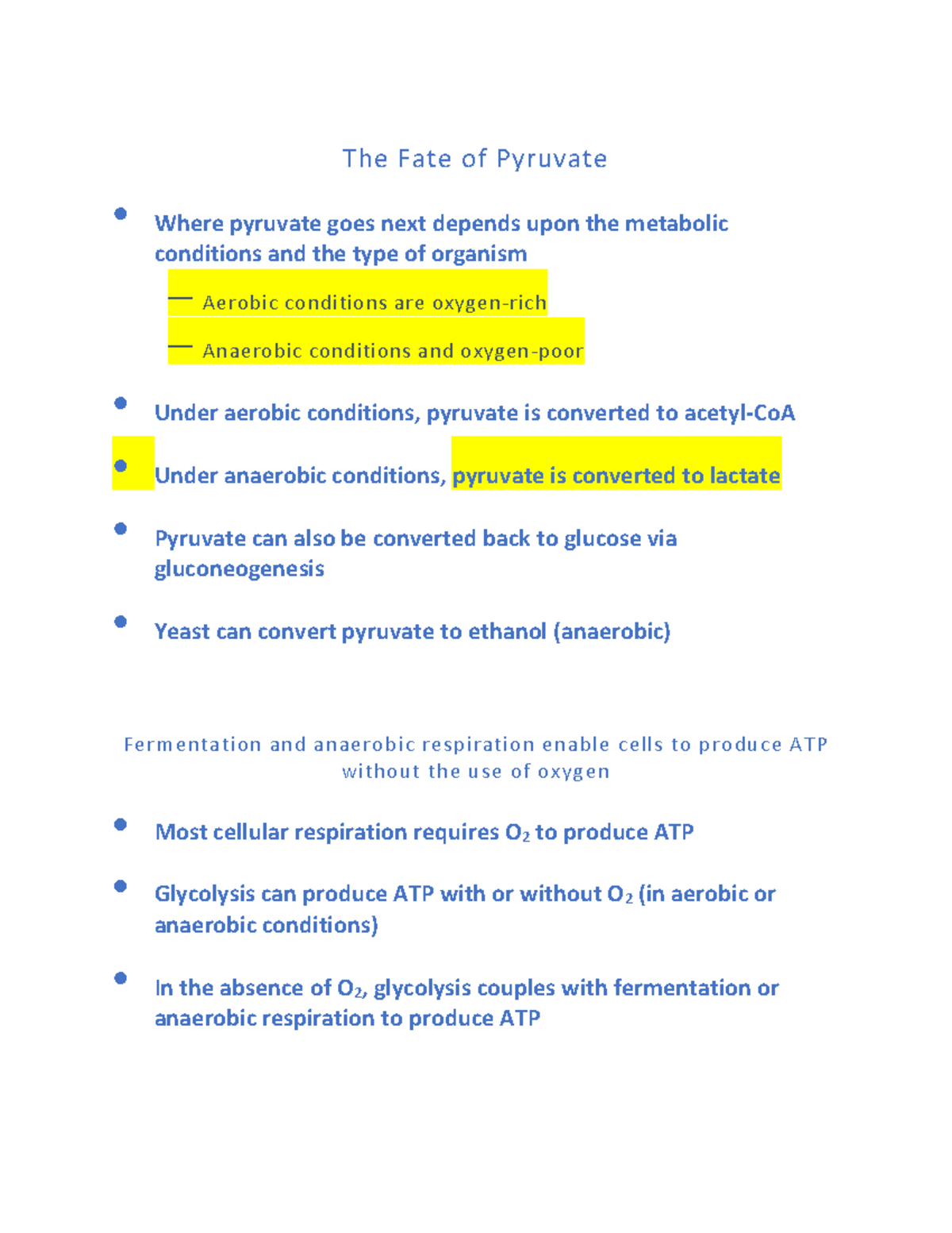 Biology chapter 7 - The Fate of Pyruvate • Where pyruvate goes next ...