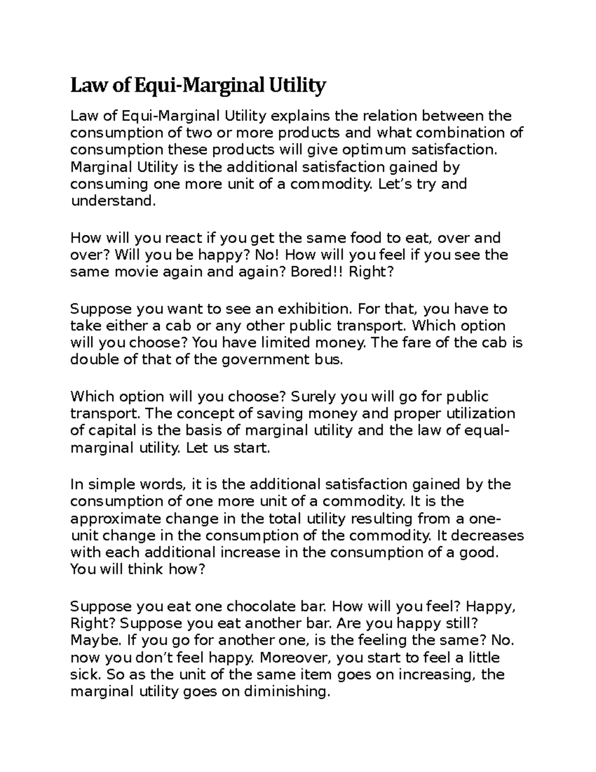 Law of equi marginal utility - Law of Equi-Marginal Utility Law of Equi ...