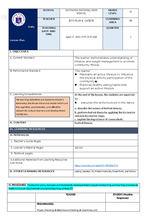 DLP-zumba g9-4q - lesson plan - Daily Lesson Plan SCHOOL OLUTANGA ...