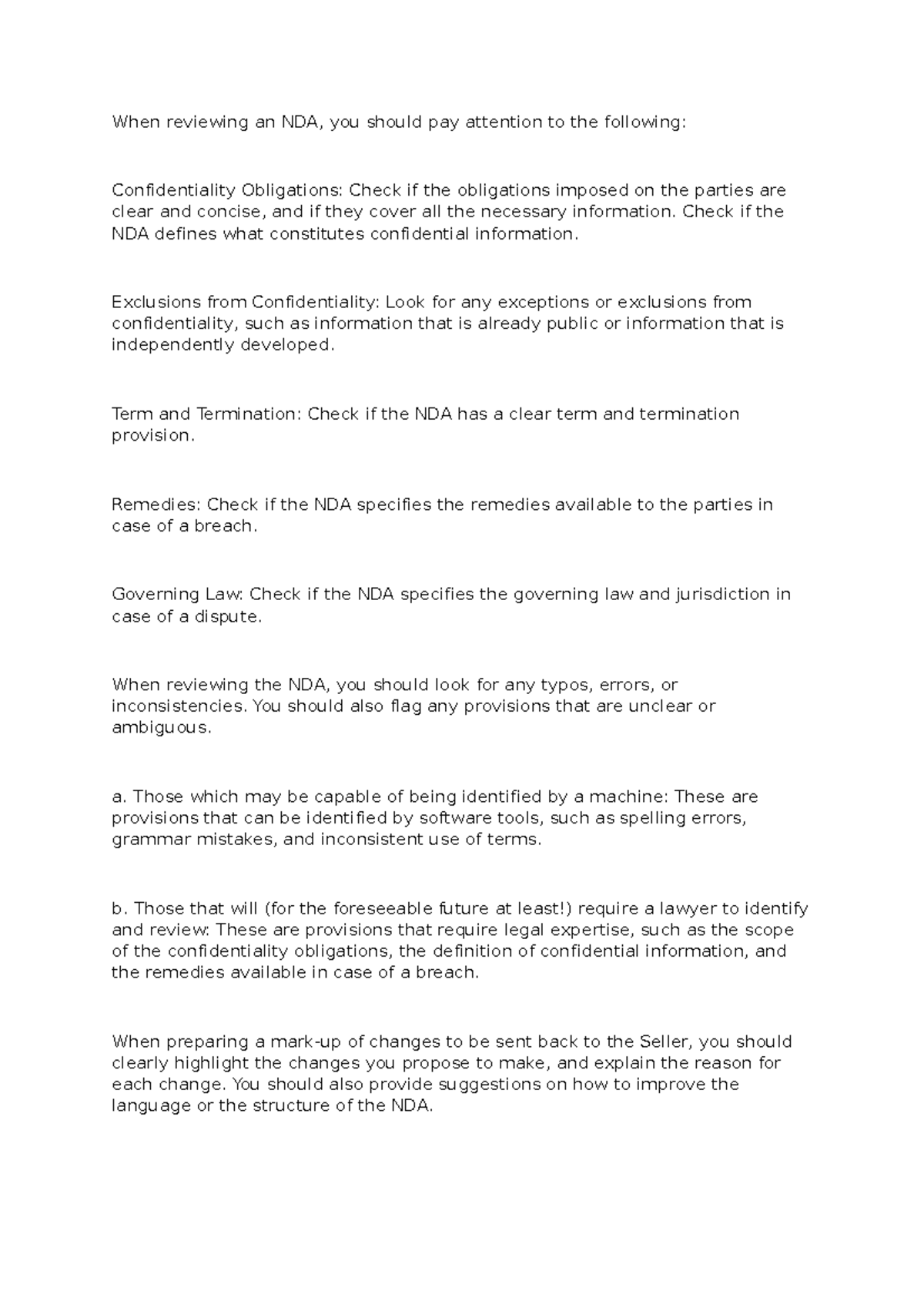 When reviewing an NDA - NDA notes - When reviewing an NDA, you should ...