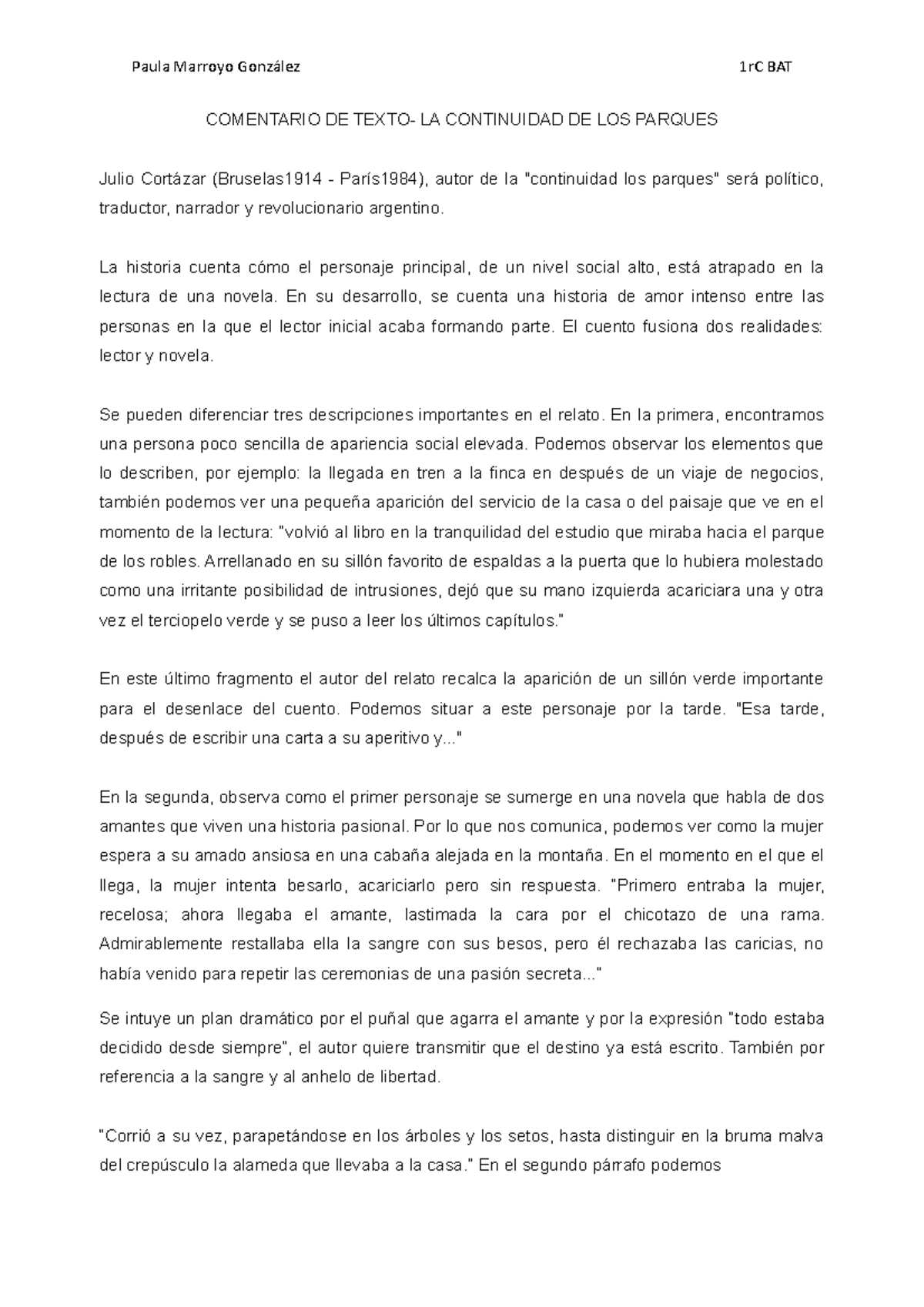 Comentario DE Texto la continuidad de los parques - Paula Marroyo ...