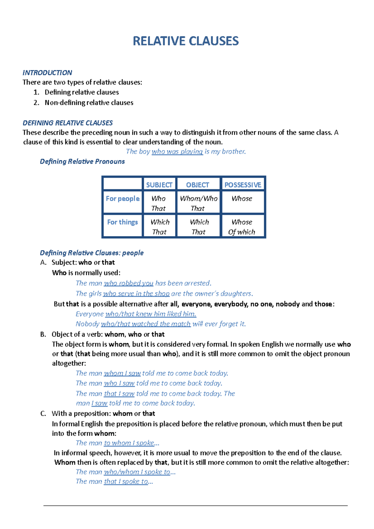 ENGL 210 homework 1 relative clauses - RELATIVE CLAUSES INTRODUCTION ...