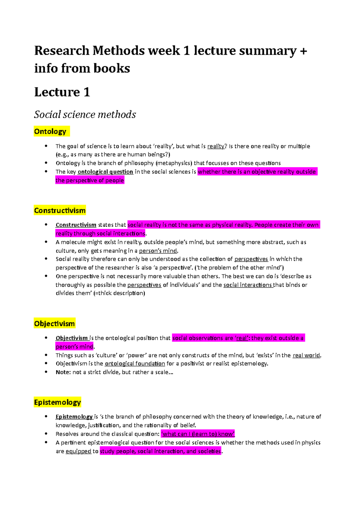 Rm Week 1 Lecture Notes Research Methods Week 1 Lecture Summary Info From Books Lecture 1