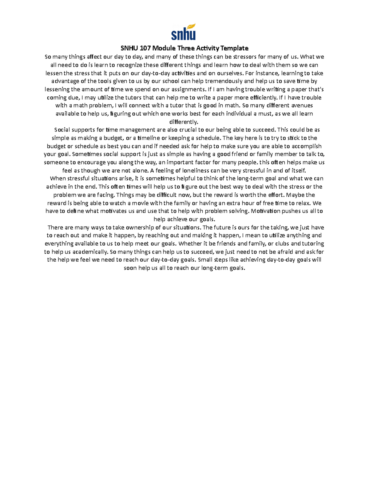 Assignment activity #3 - SNHU 107 Module Three Activity Template So ...