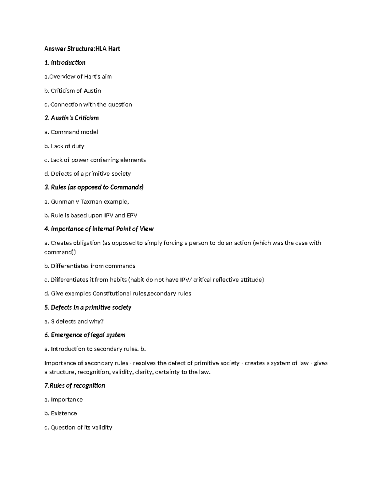 Answer Structure - Answer Structure:HLA Hart Introduction a of Hart's ...