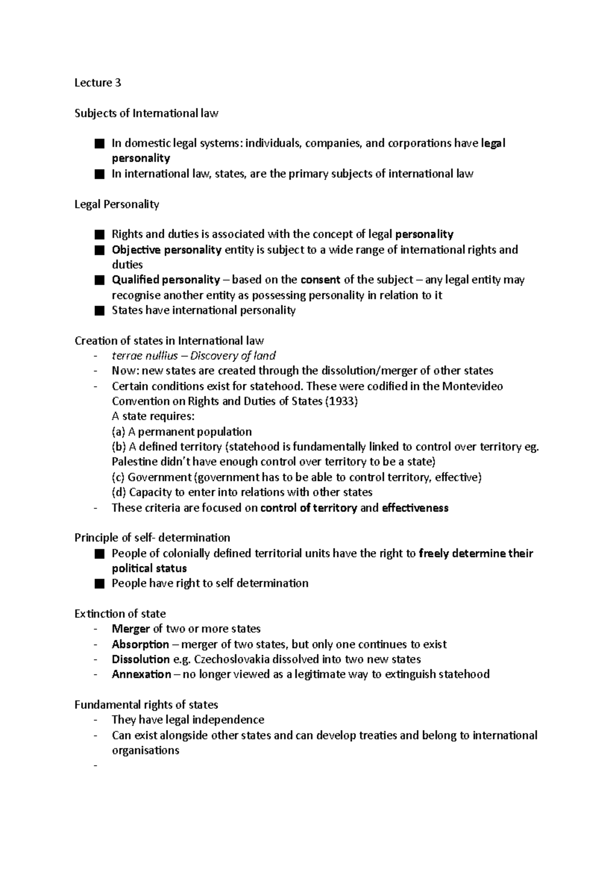 Lecture 3 - subjects - Lecture 3 Subjects of International law In ...