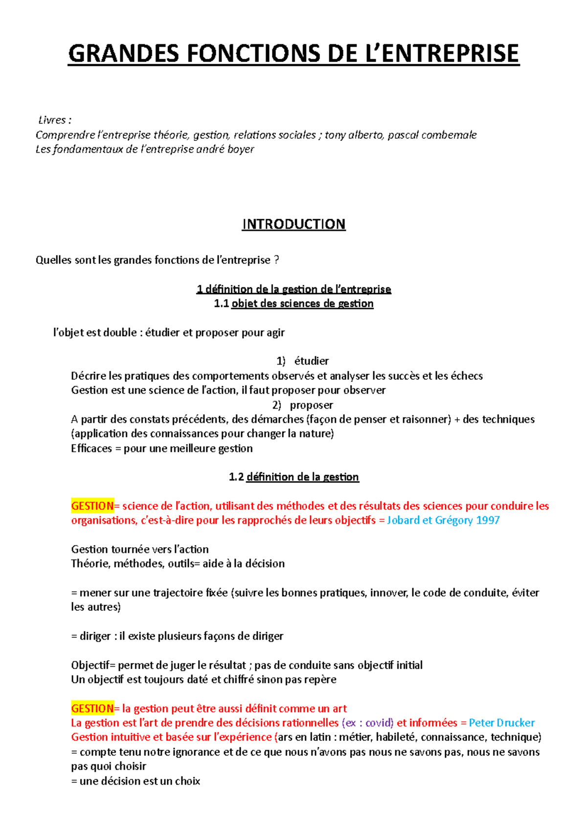 GFE - Grande fonction de l'entreprise L1 gestion - GRANDES FONCTIONS DE ...