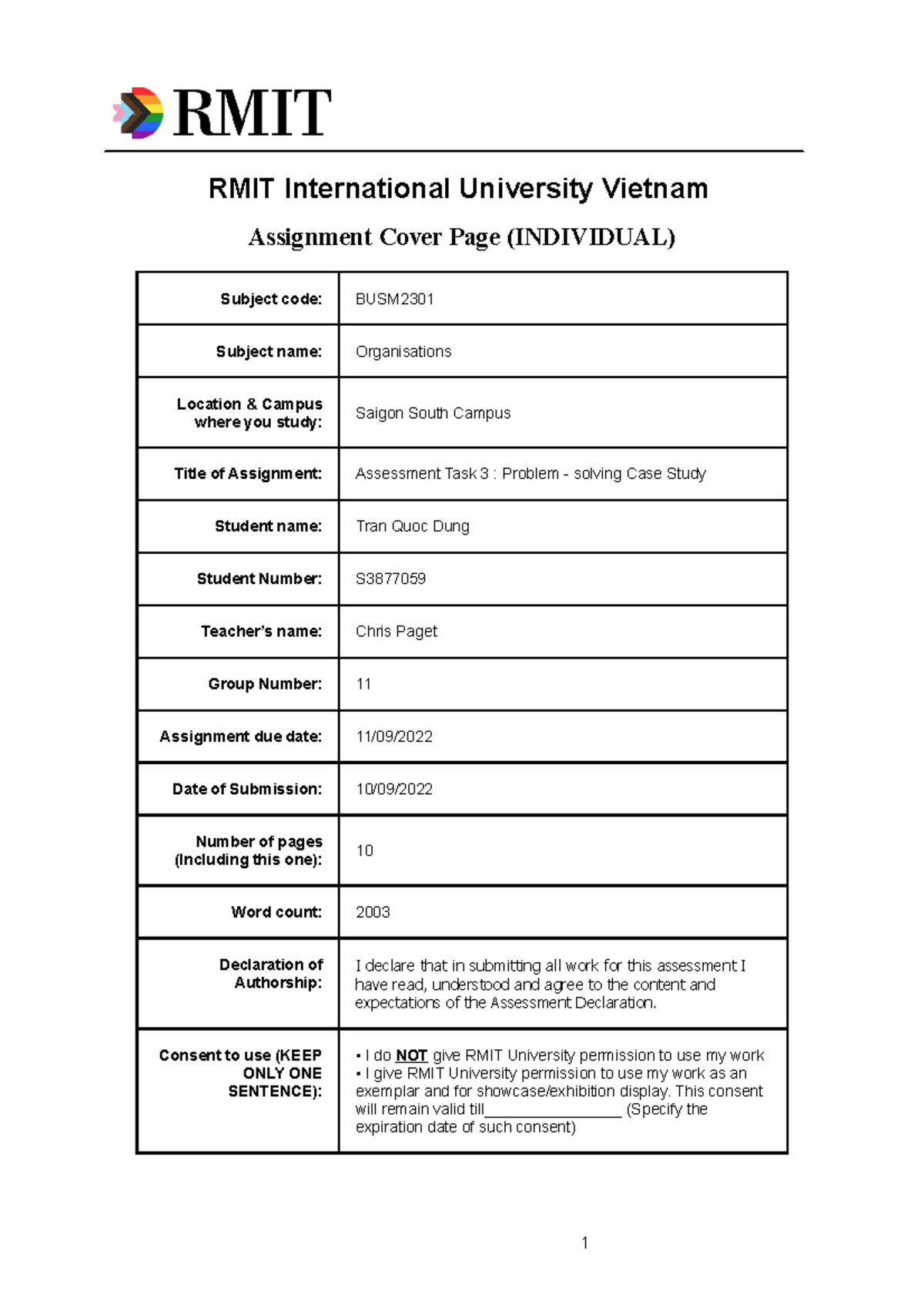 Tran Quoc Dung s3977059 BUSM2301 ASM3 - RMIT International University ...