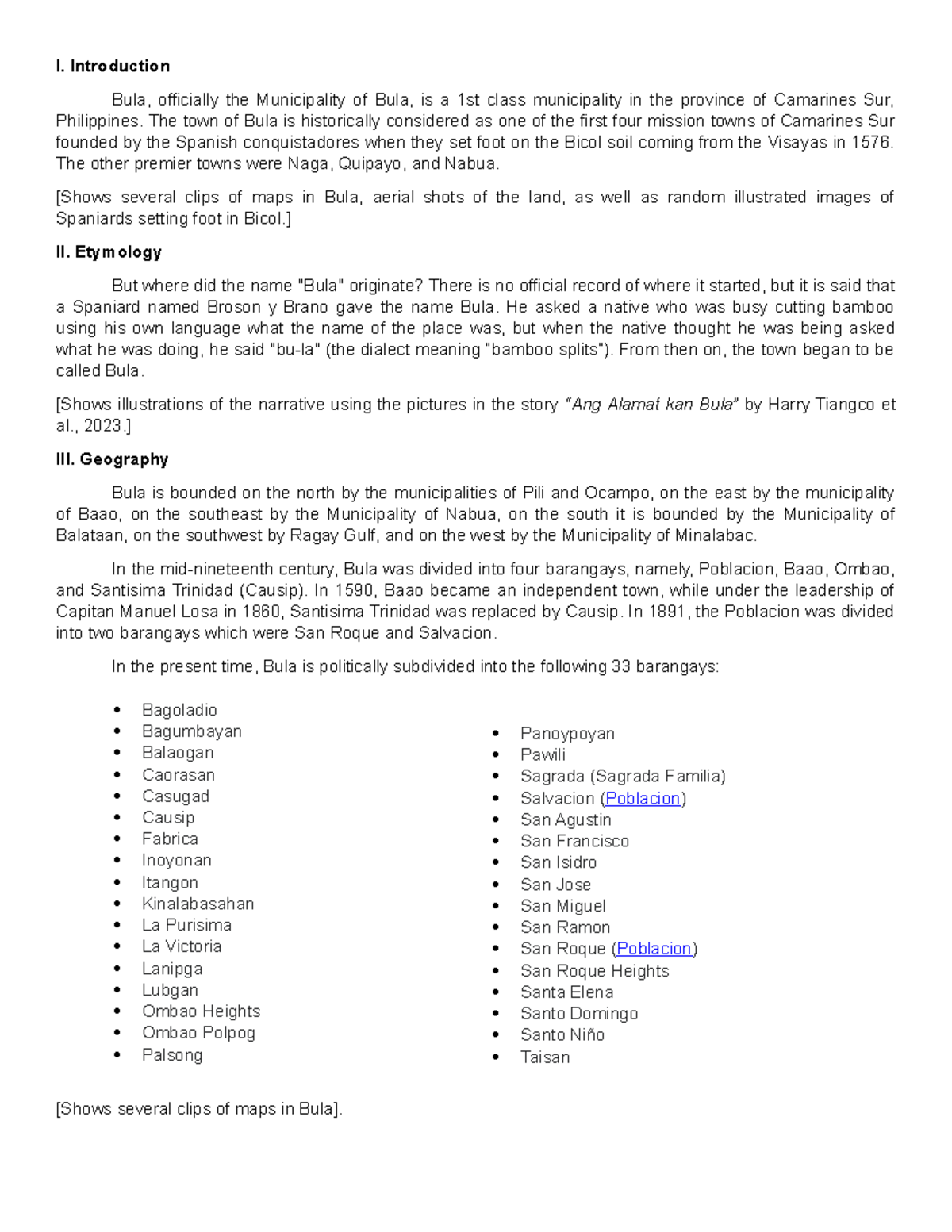 Project in RPH (Bula Team) - I. Introduction Bula, officially the ...