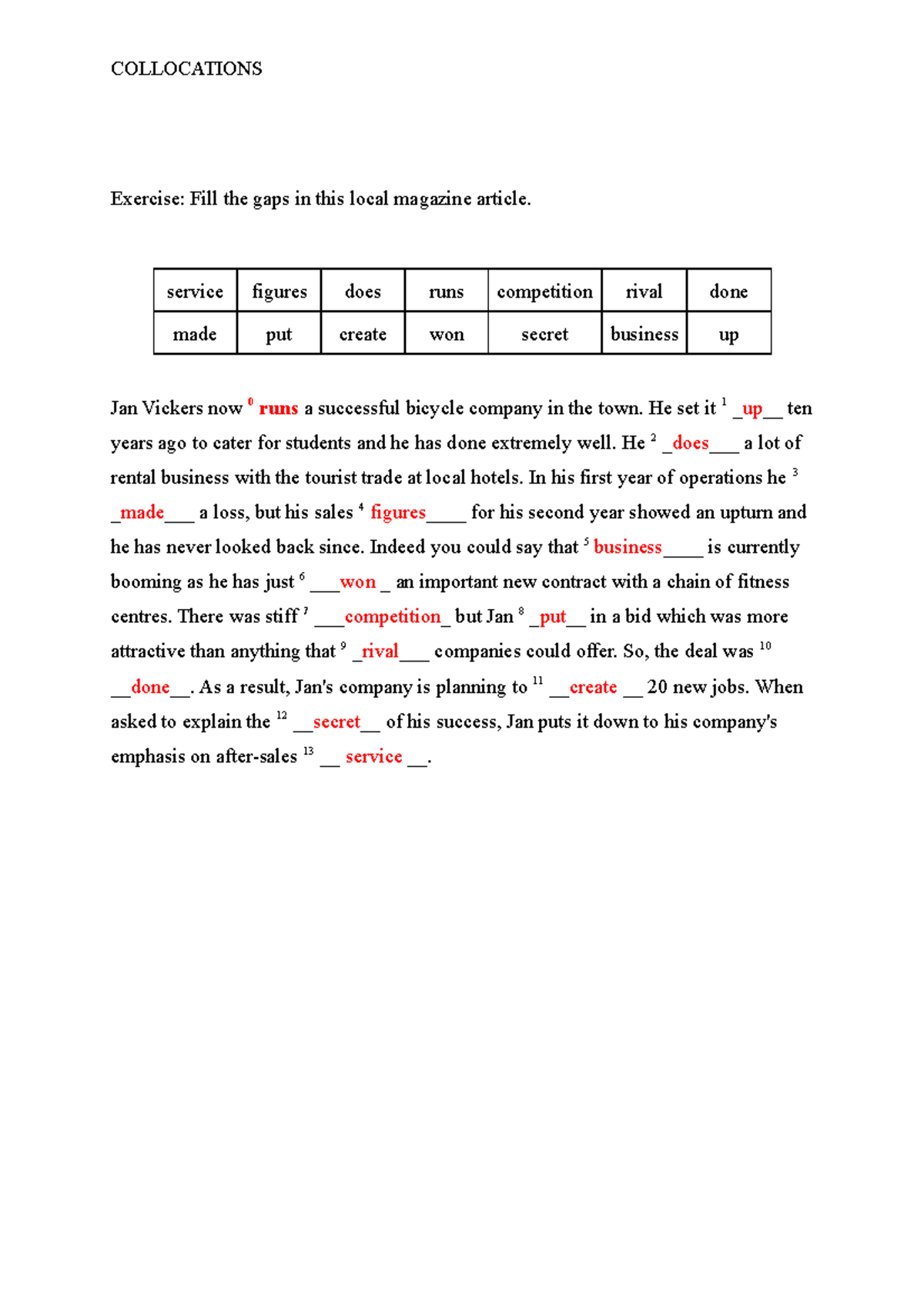 V collocation 1 - ... - COLLOCATIONS Exercise: Fill the gaps in this local magazine article. Jan ...