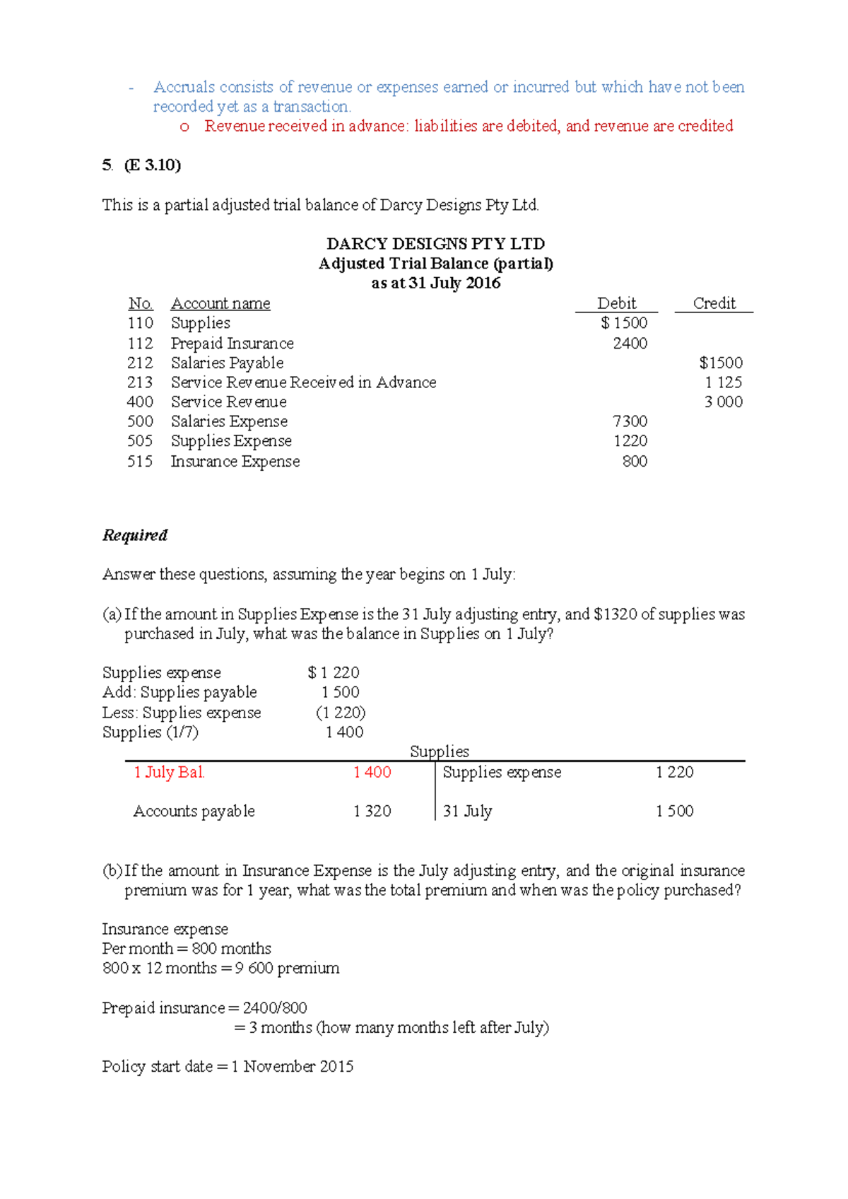 ACCT10002 Tutorial 3 questions - Accruals consists of revenue or ...