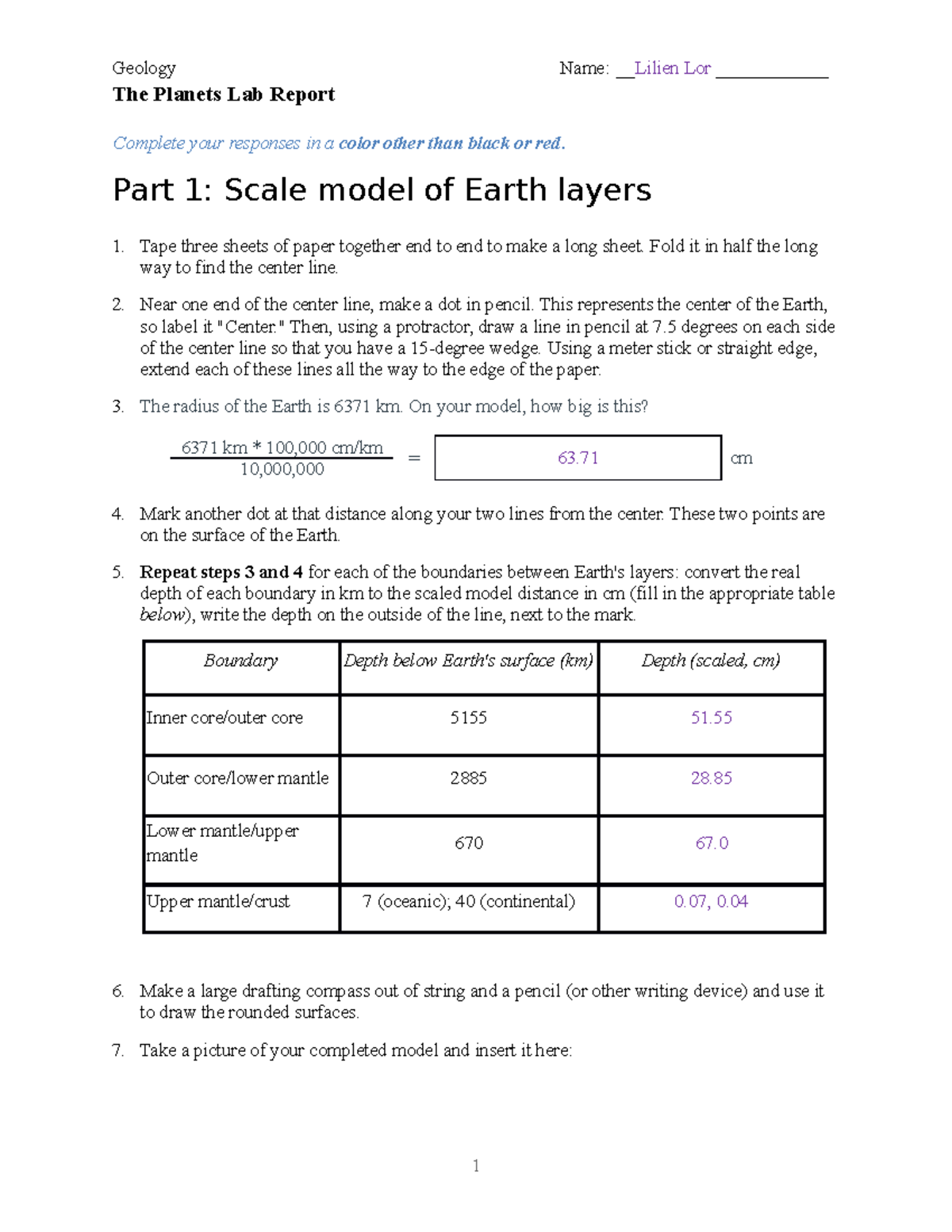 Lab Report The Planets-5 - Geology Name: __Lilien Lor ____________ The ...