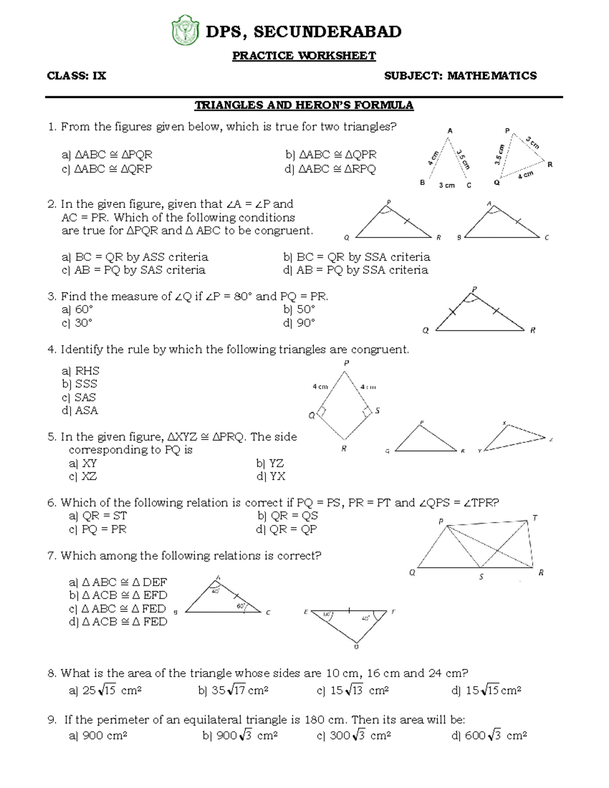 Class 9 -Math Practice Worksheet -Ch- 7, 12 - DPS, SECUNDERABAD ...