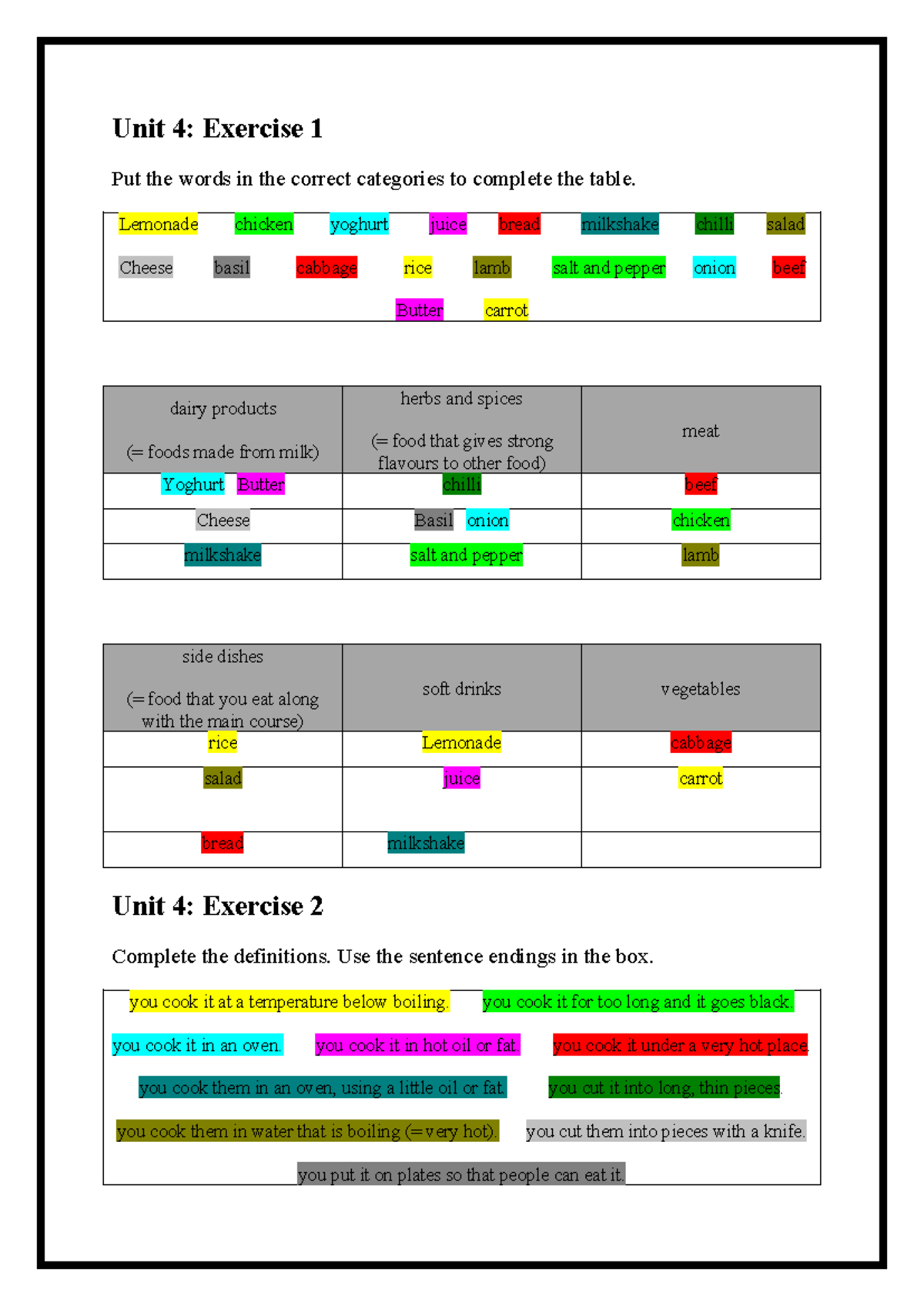 Unit 4 - Grammer Vocabulary - Unit 4: Exercise 1 Put the words in the ...