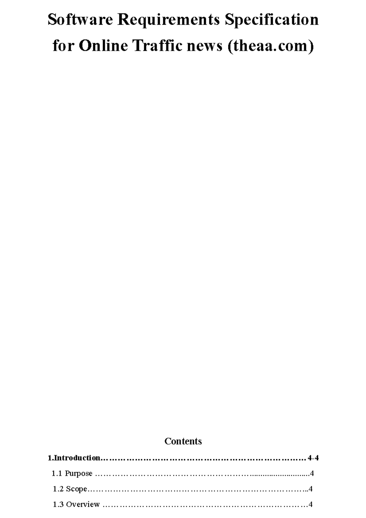 Traffic Software Requirement Specification Srs Software Requirements Specification For