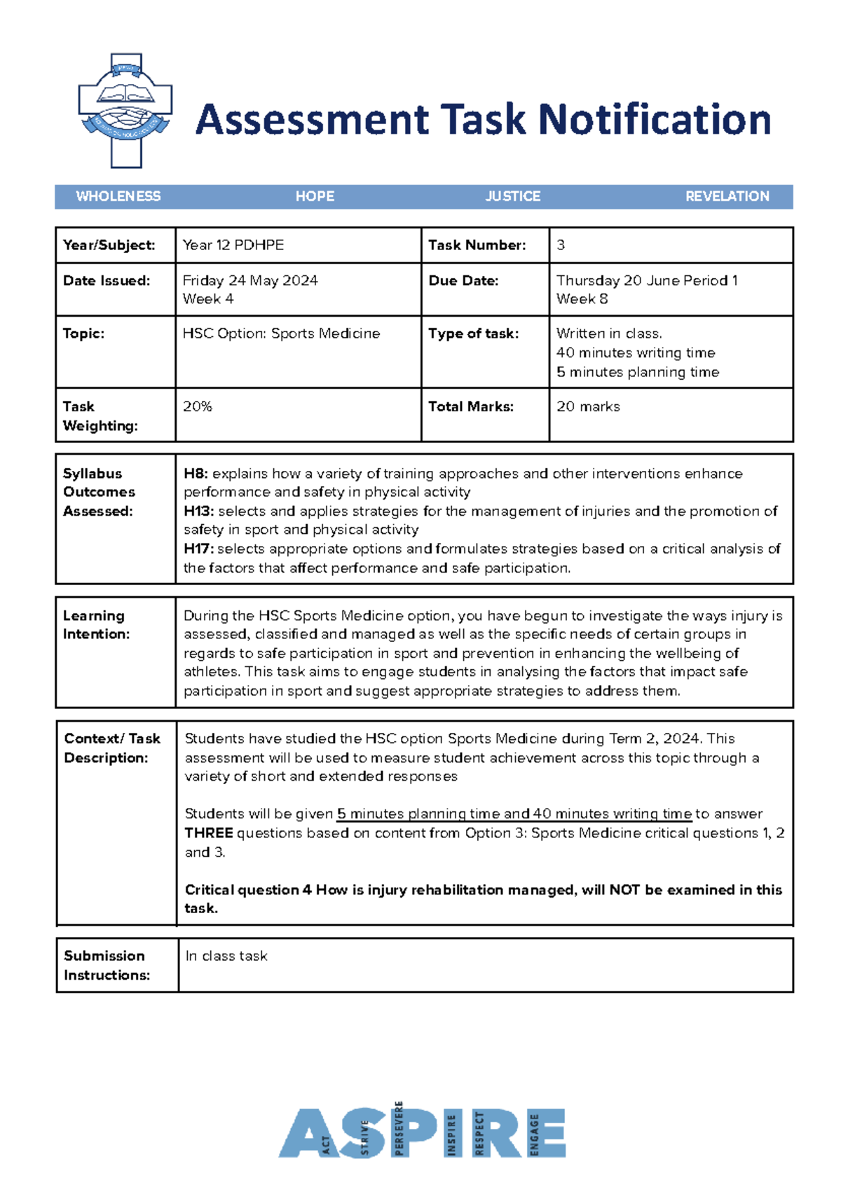 Option Sports Medicine Assessment Notification 2024.docx - Assessment ...