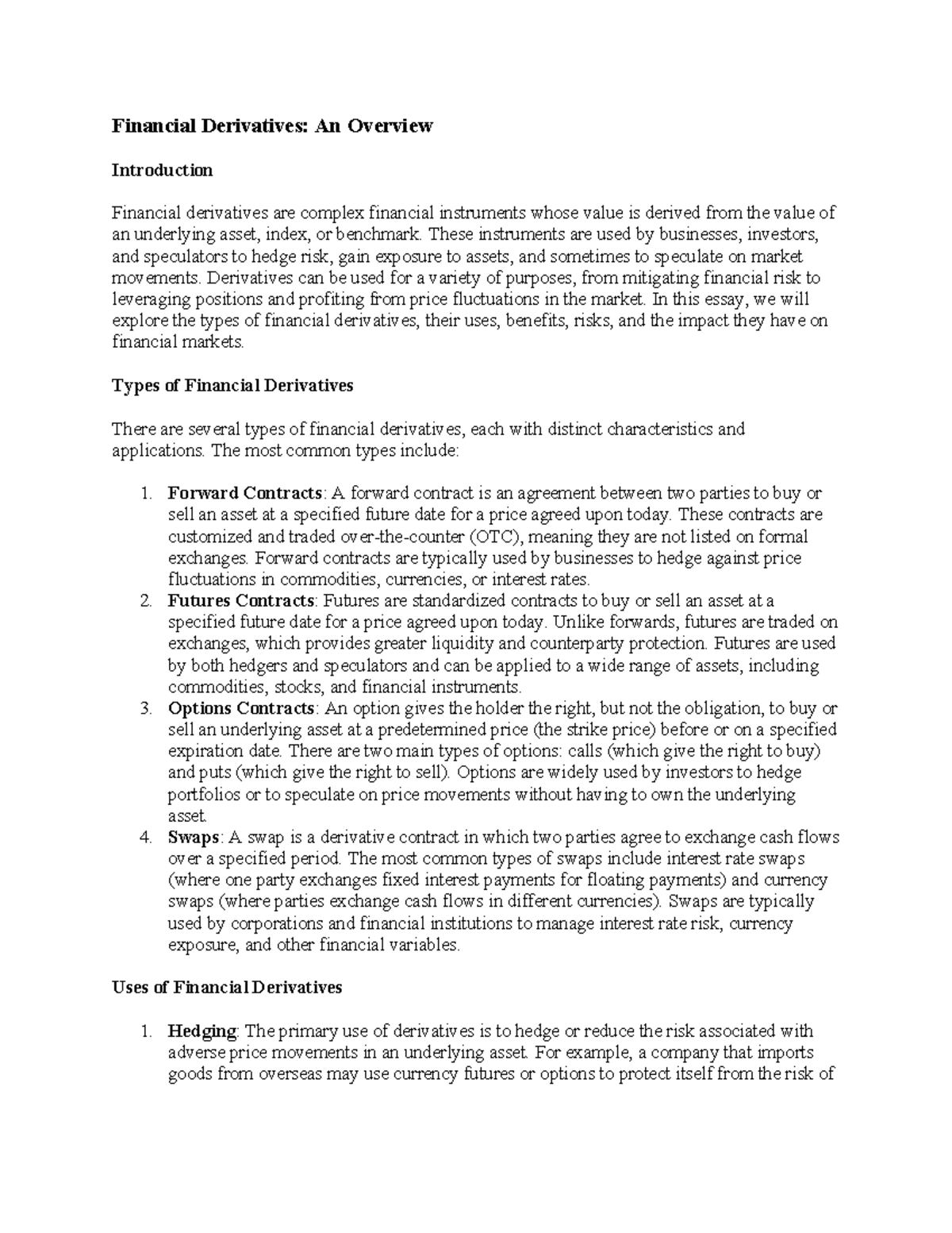 FIN 435 Financial derivatives - Financial Derivatives: An Overview ...