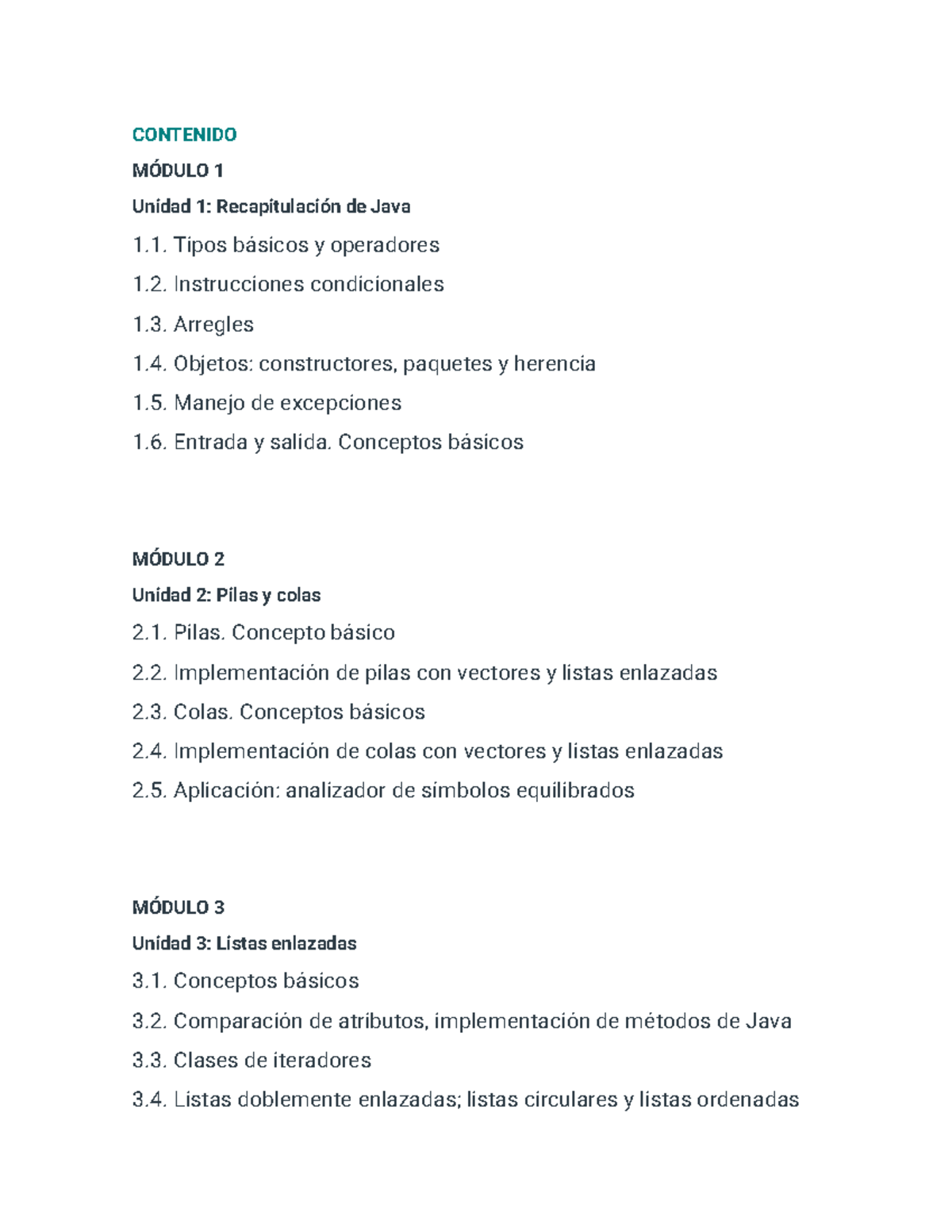 Contenido - CONTENIDO MÓDULO 1 Unidad 1: Recapitulación de Java 1 ...