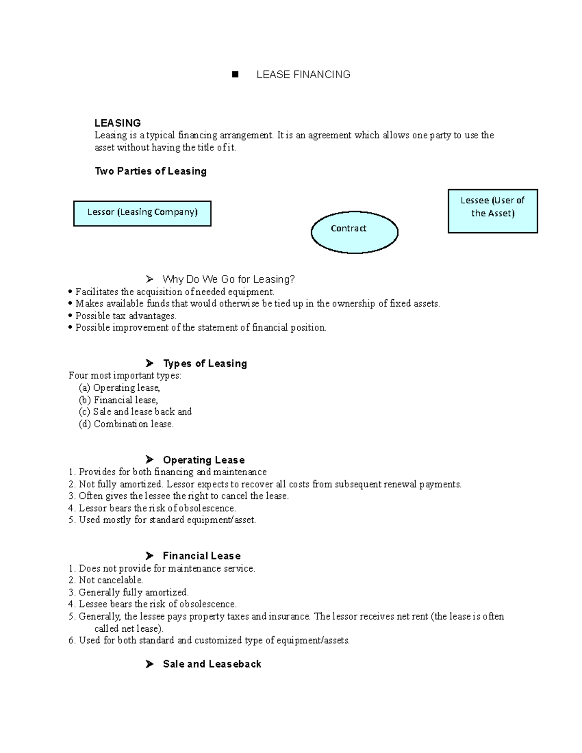 Lease Financing class 13-08-20 - LEASE FINANCING LEASING Leasing is a ...