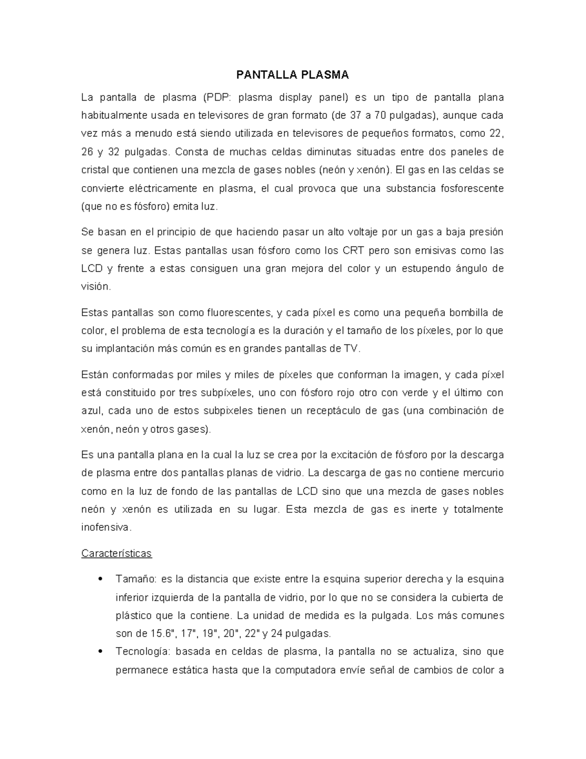 Monitor Plasma - TAREA - PANTALLA PLASMA La pantalla de plasma (PDP ...