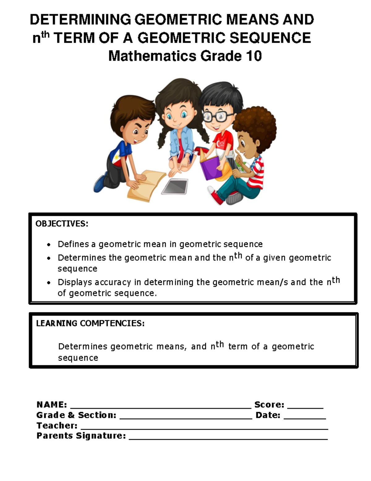 Determine THE NTH TERM AND Geometric Means Activity - DETERMINING ...