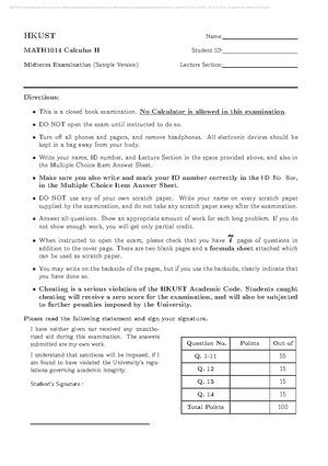 Calculus II - MATH 1014 - Studocu