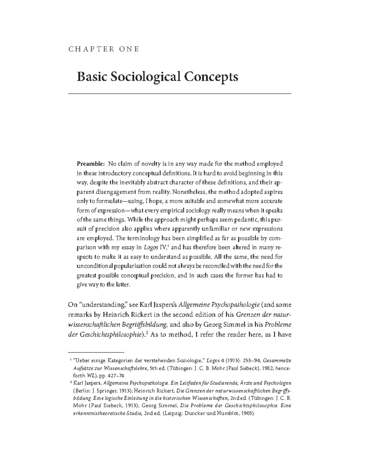 Weber, Economy and Society Chp. 1 - C H A P T E R O N E Basic ...