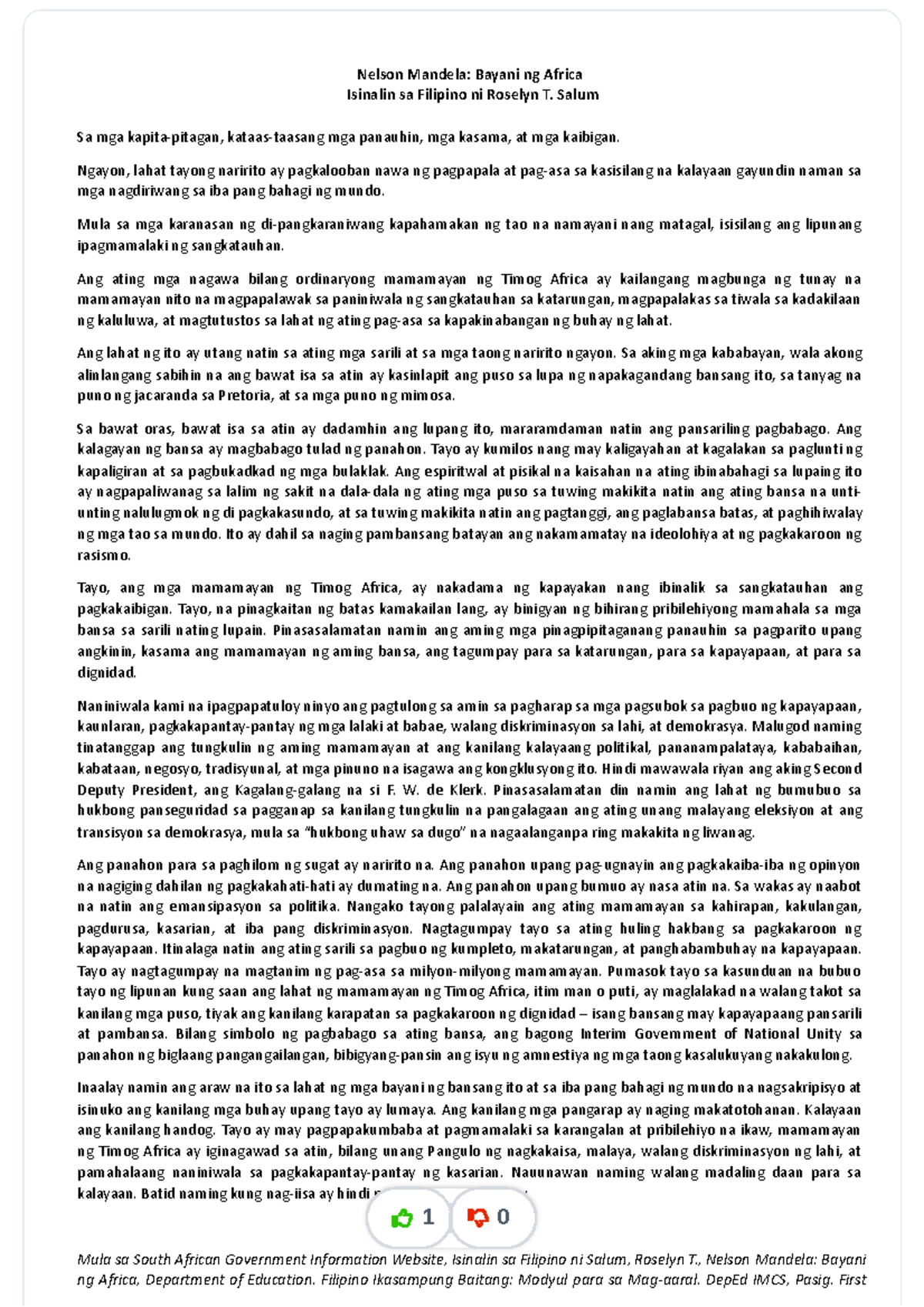 Talumpati-ni-nelson-mandela compress - Nelson Mandela: Bayani ng Africa ...