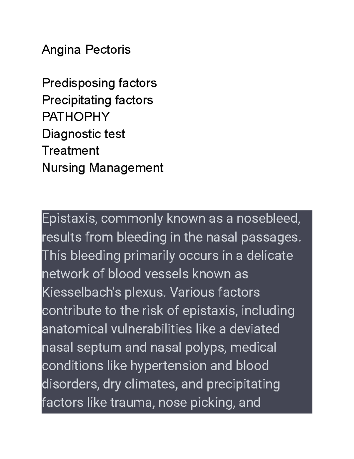 VR1-2 - VR 2 - Angina Pectoris Predisposing factors Precipitating ...
