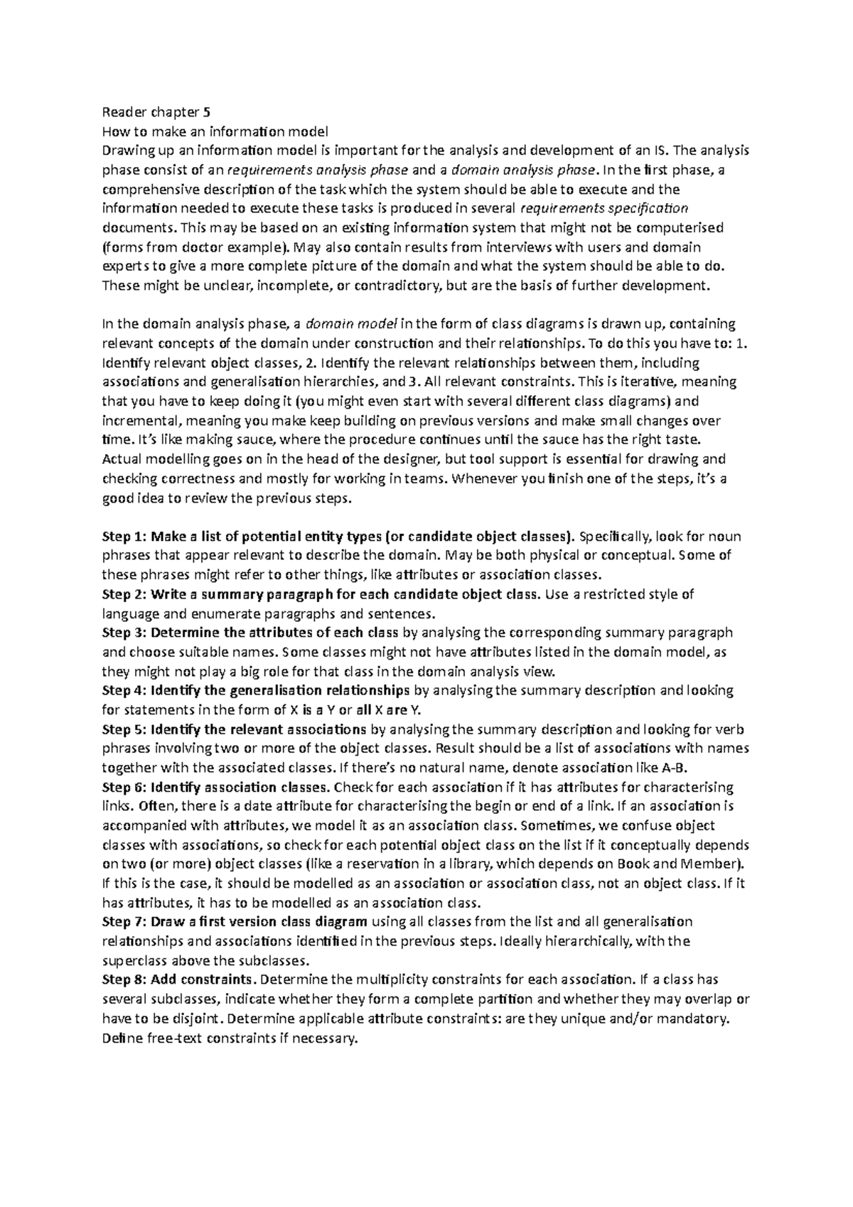 1BV00 Reader Chapter 5 summarised - Reader chapter 5 How to make an ...