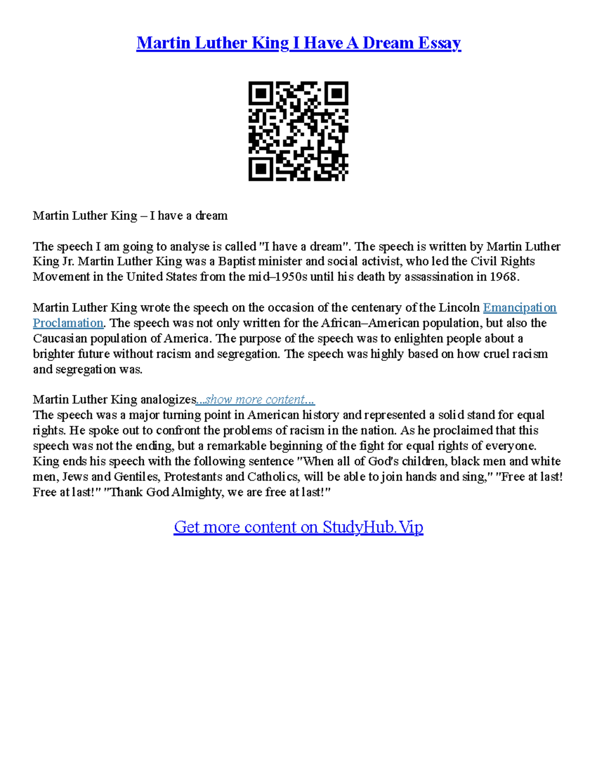 Martin Luther King I Have A Dream Speech Analysis Essay - Martin Luther ...