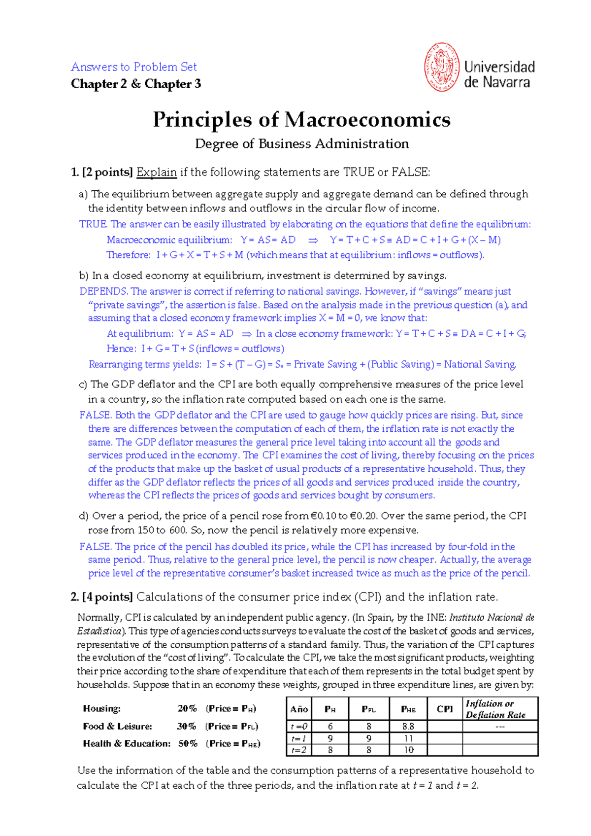 Answ Prob Set Ch2&3 2022 - Answers to Problem Set Chapter 2 & Chapter 3 ...