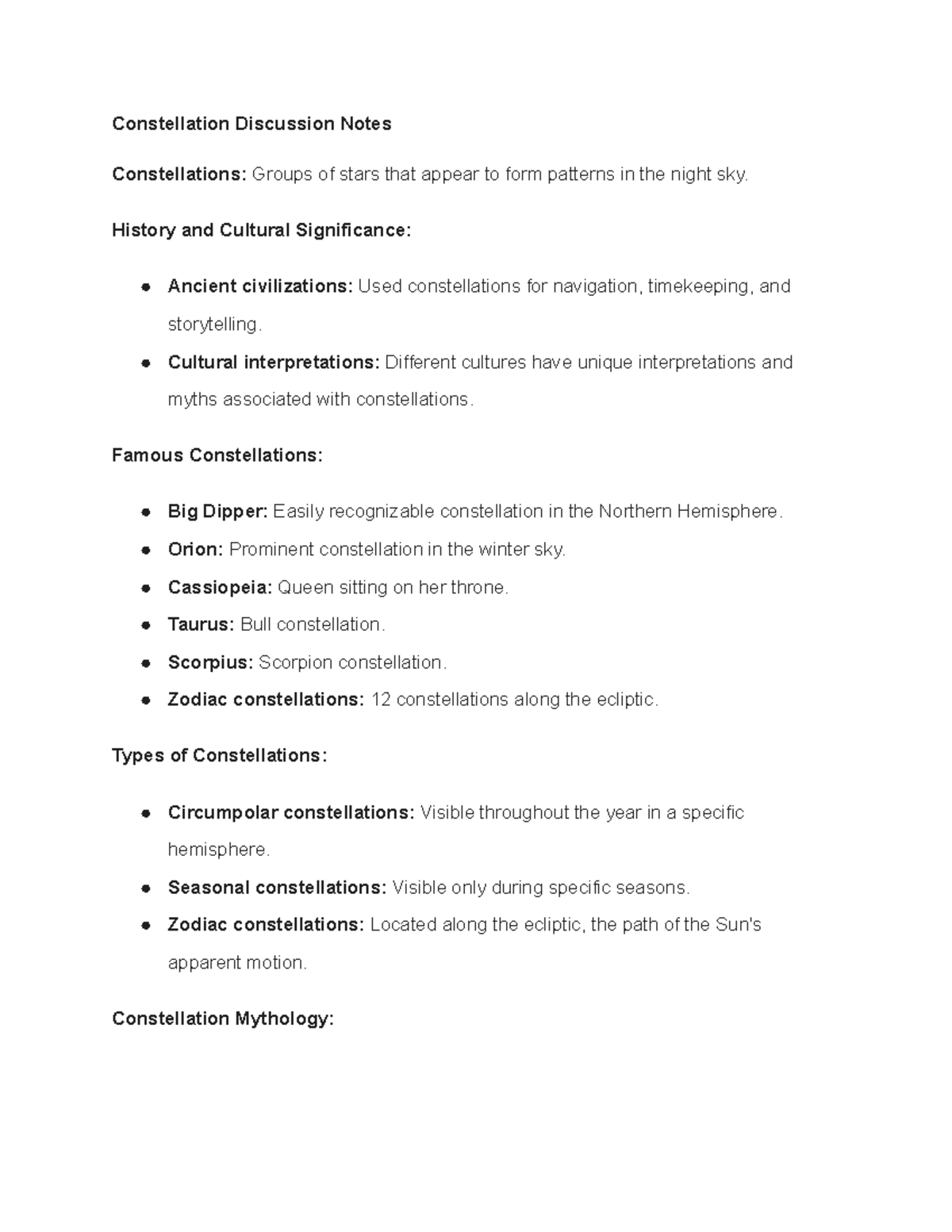 Constellation Discussion Notes - Constellation Discussion Notes ...
