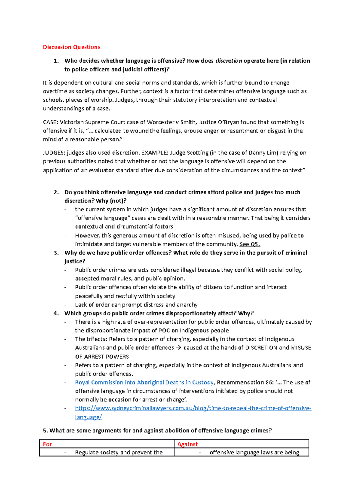 WEEK 9 - Summary Offences - Discussion Questions 1. Who decides whether ...