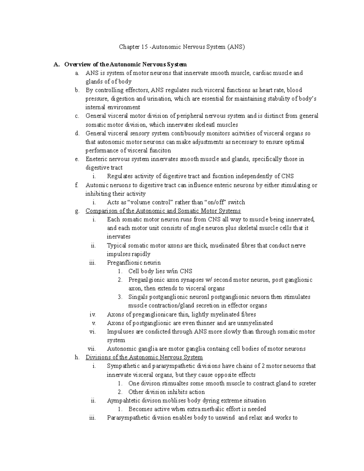 Chapter 15 -Autonomic Nervous System (ANS) - Overview of the Autonomic ...