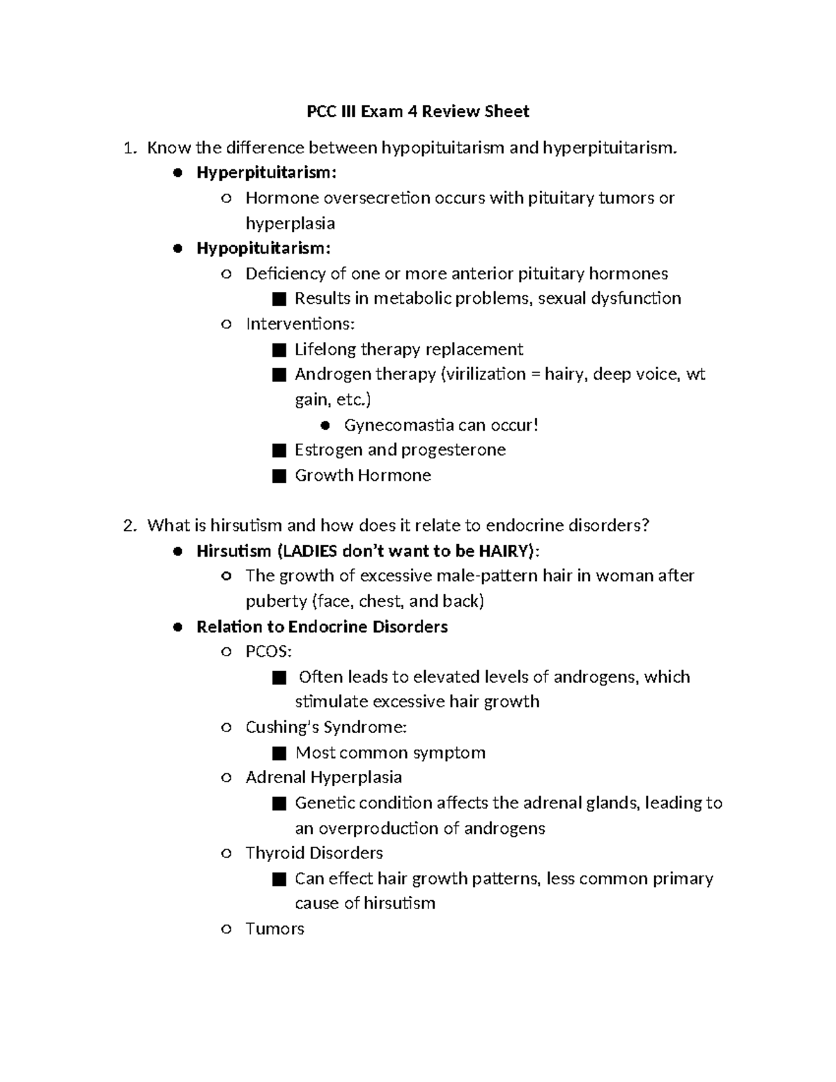 PCC III Exam 4 Review - notes - PCC III Exam 4 Review Sheet Know the ...