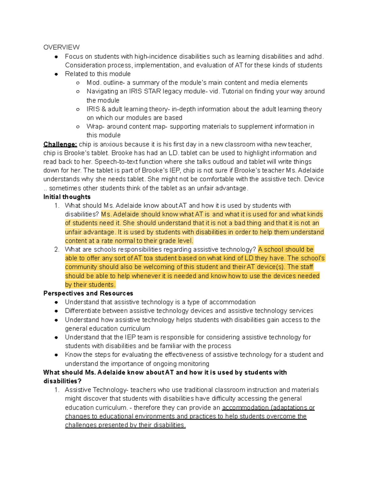 Assistive Technology Notes - OVERVIEW Focus on students with high ...