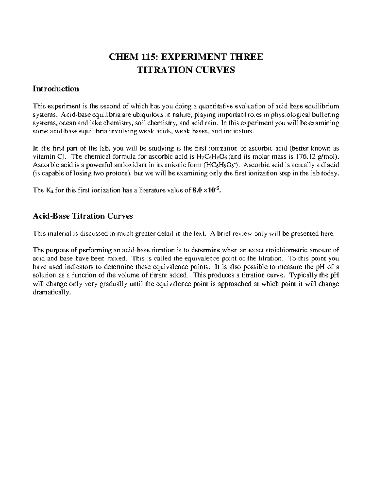 Instructions - Lab 3 - Titration Curves (PDF Instructions + Graph Paper ...