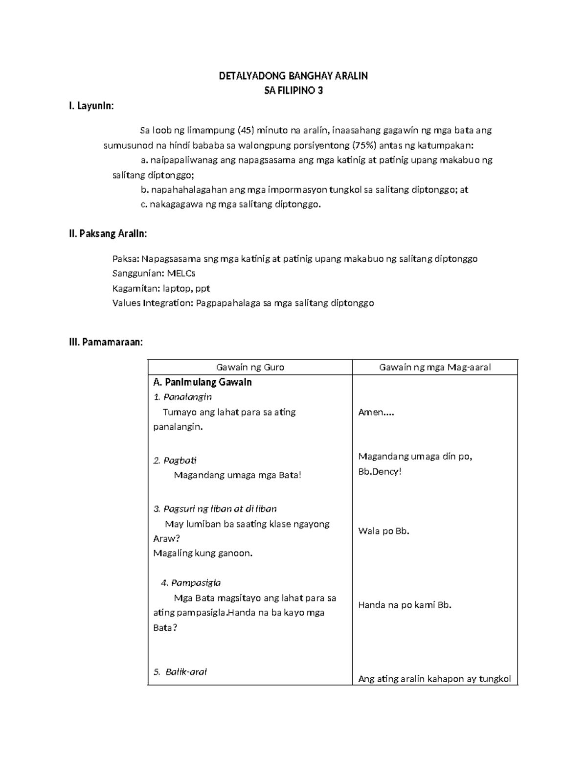 Filipino LP Klaster - DETALYADONG BANGHAY ARALIN SA FILIPINO 3 I ...