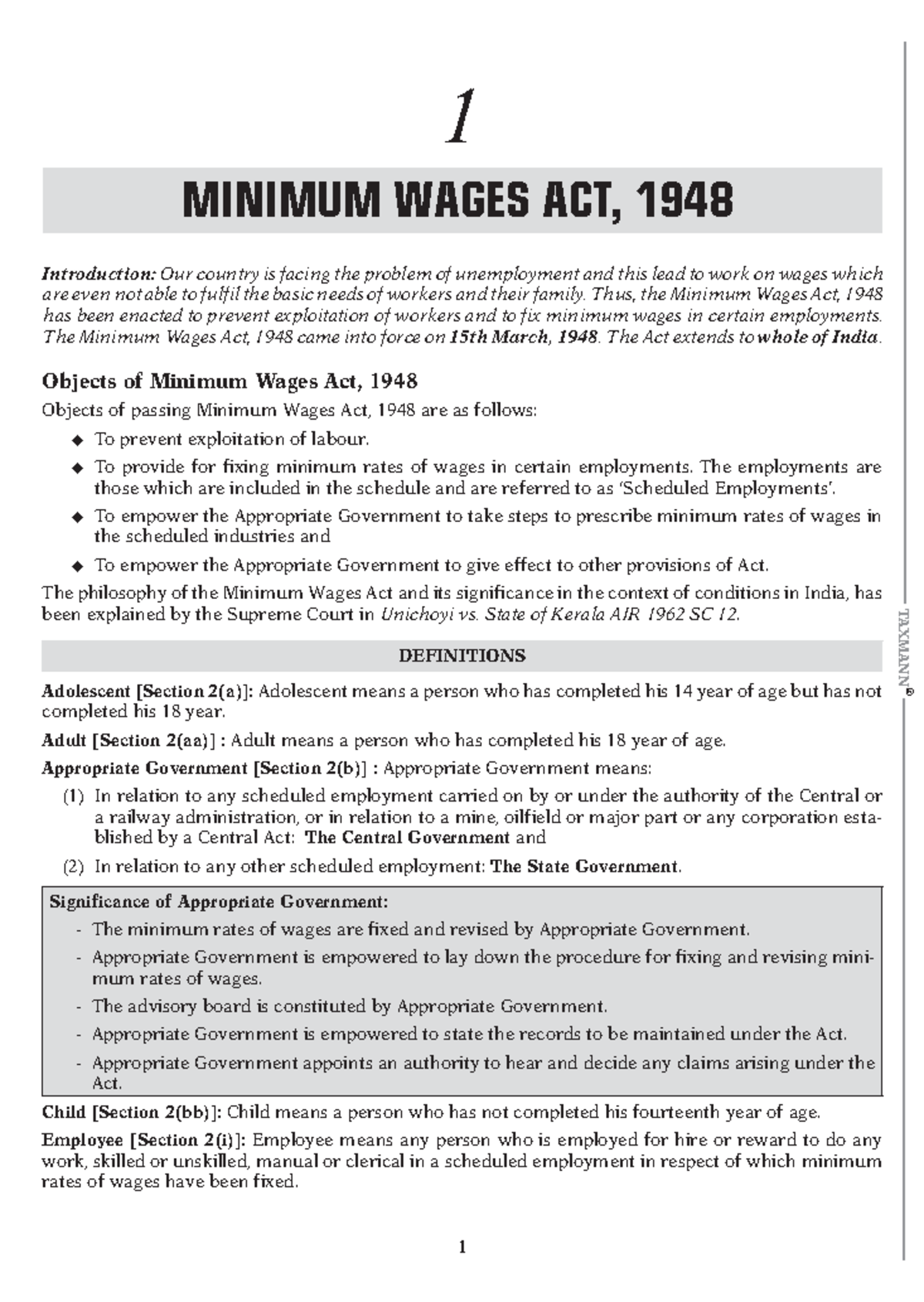 Chapter 1minimumwages - TAXMANN ® MiniMuM Wages act, 1948 Introduction ...